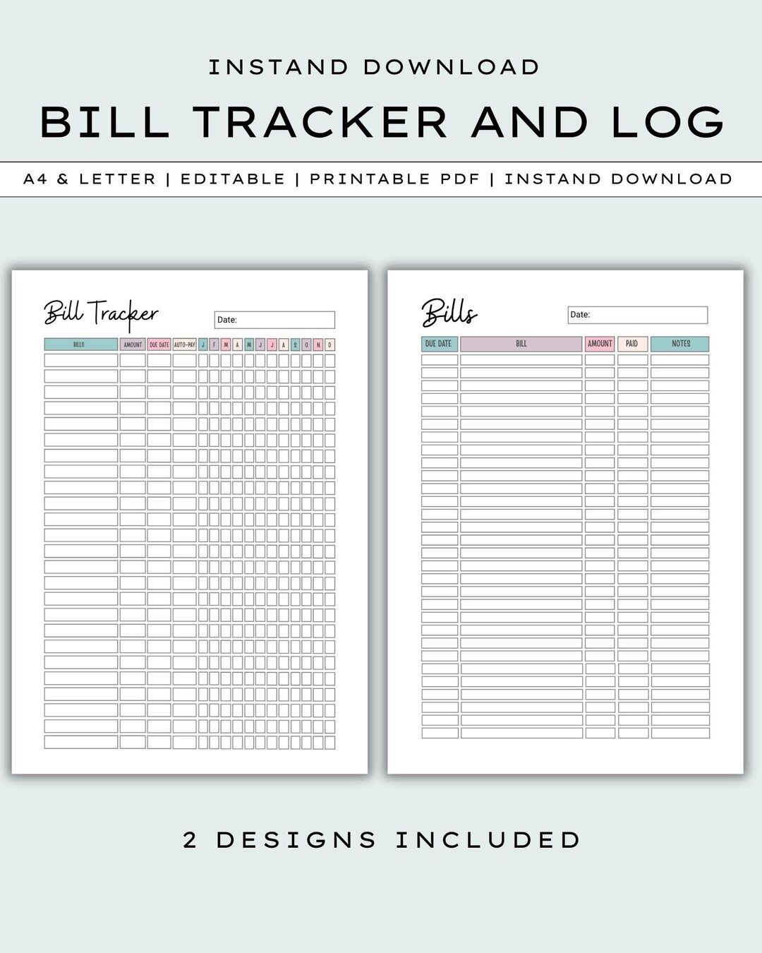 Monthly Bill Tracker Printable: Payment Checklist (A4/US Letter ...
