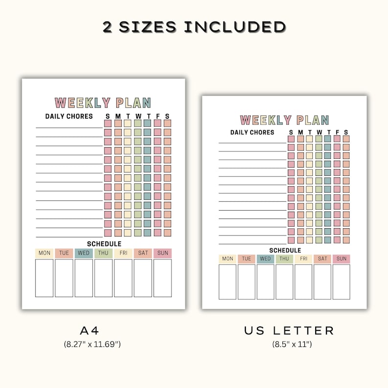 Chore Chart, Printable Editable Daily & Weekly Kids Chore ...