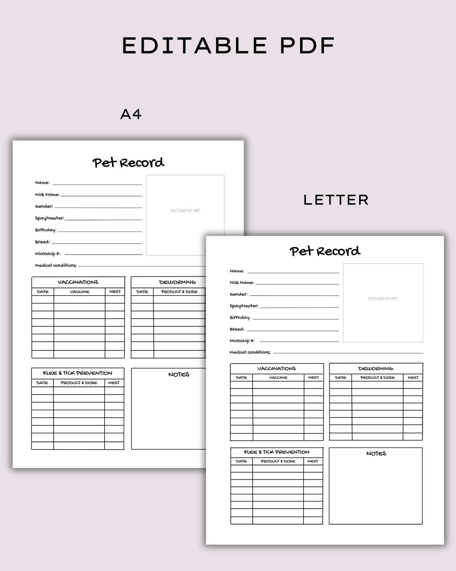 Editable Dog Health Record Template: Puppy Vaccination, Medication (A4 ...