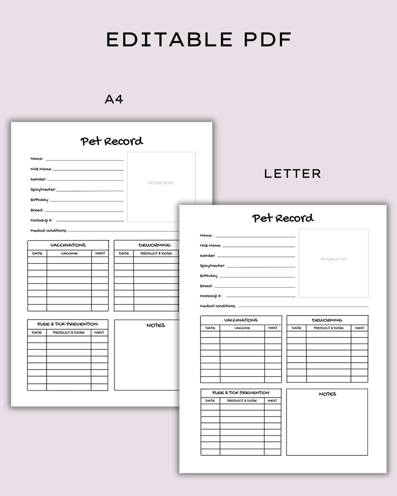 Editable Dog Health Record Template: Puppy Vaccination, Medication (A4 ...