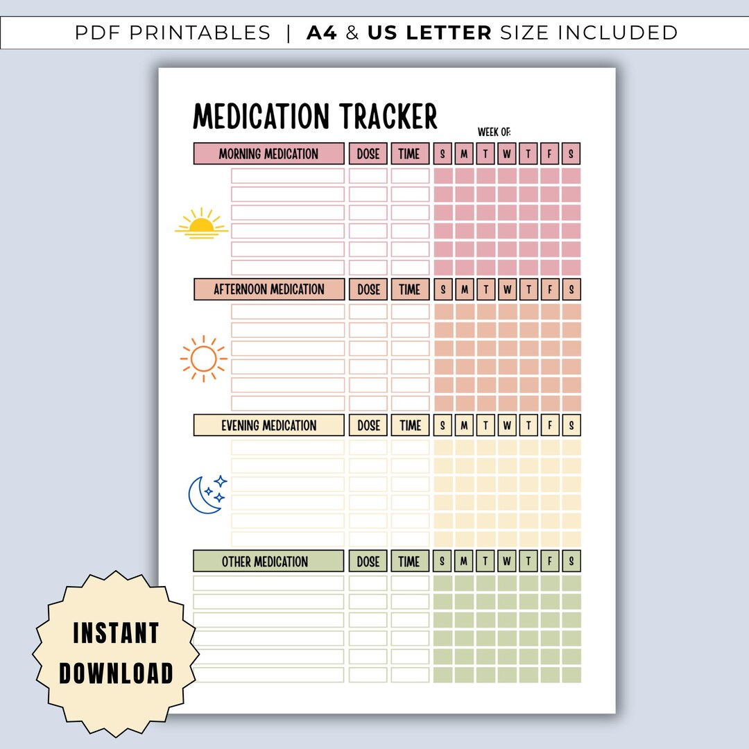 Medication Log Printable, Medication Tracker, Weekly Medicine Schedule ...