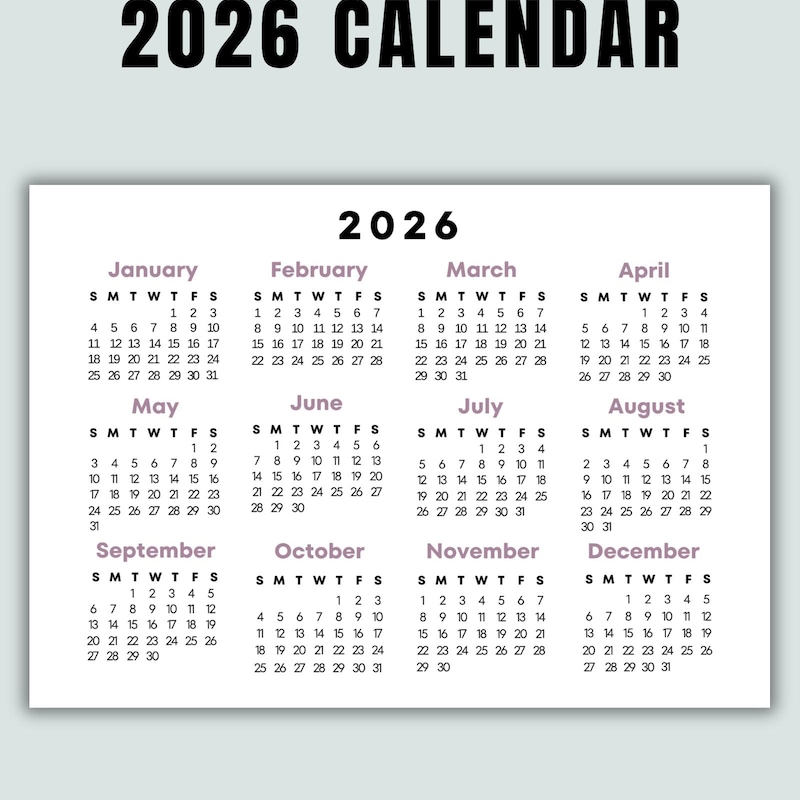 2026 Calendar 1 Sheet - Etsy