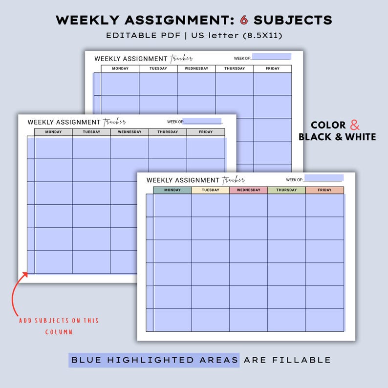 Editable Weekly Assignment Tracker: Homeschool & Teacher Planner (PDF ...