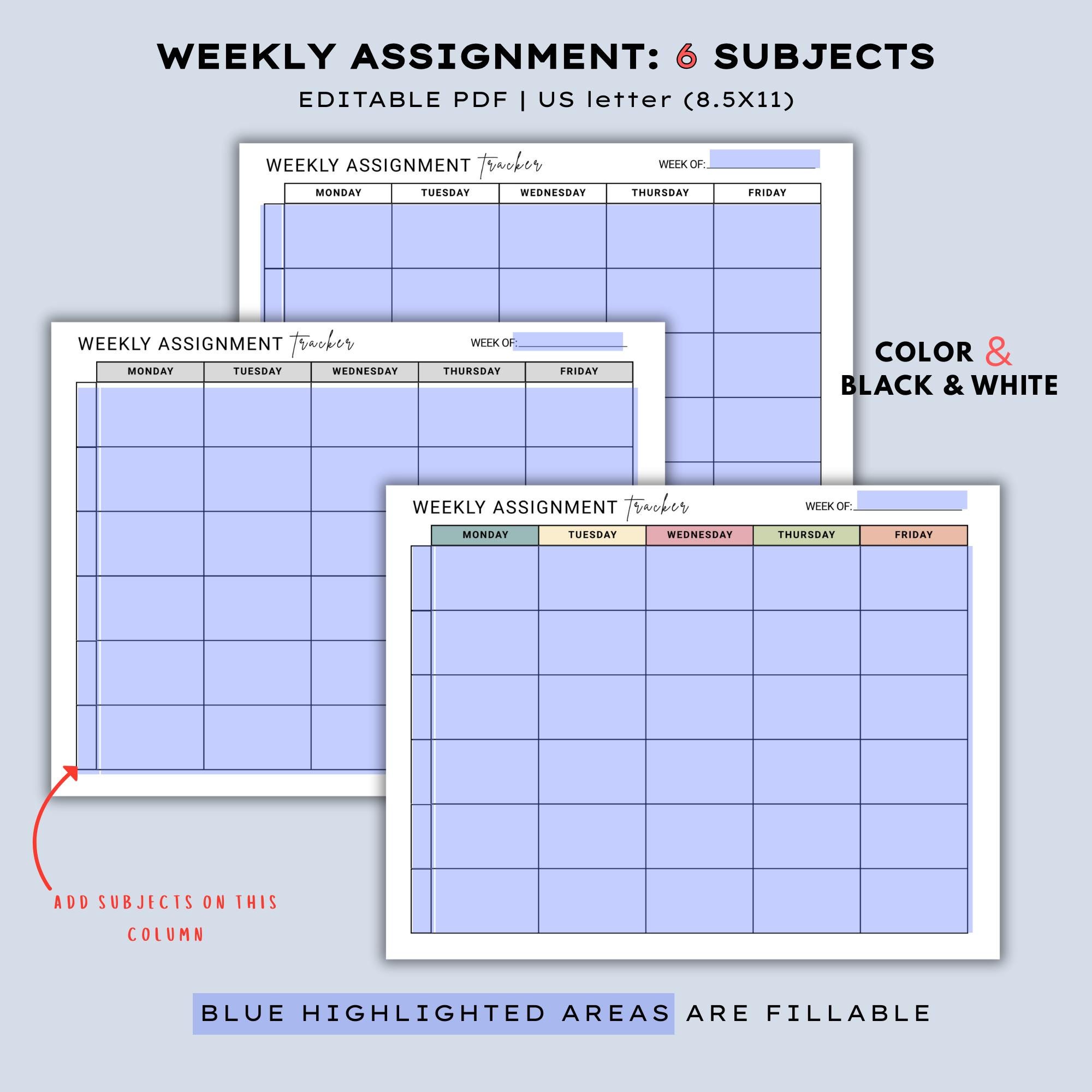 Editable Weekly Assignment Tracker: Homeschool & Teacher Planner (PDF ...