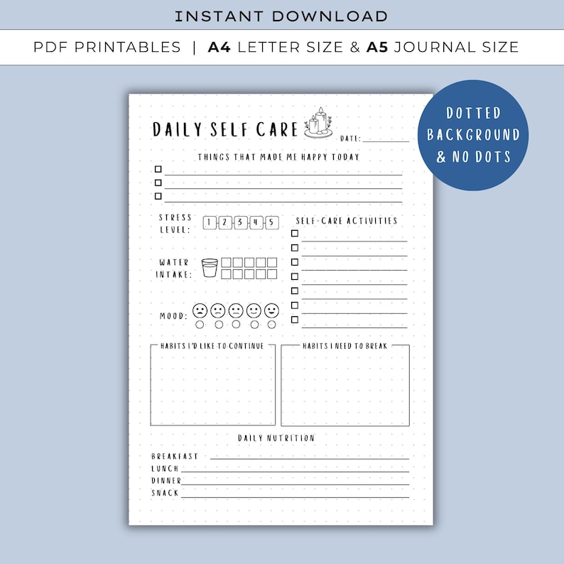 Daily Self Care Journal - PRINTABLE Journal Page, Planner Page ...