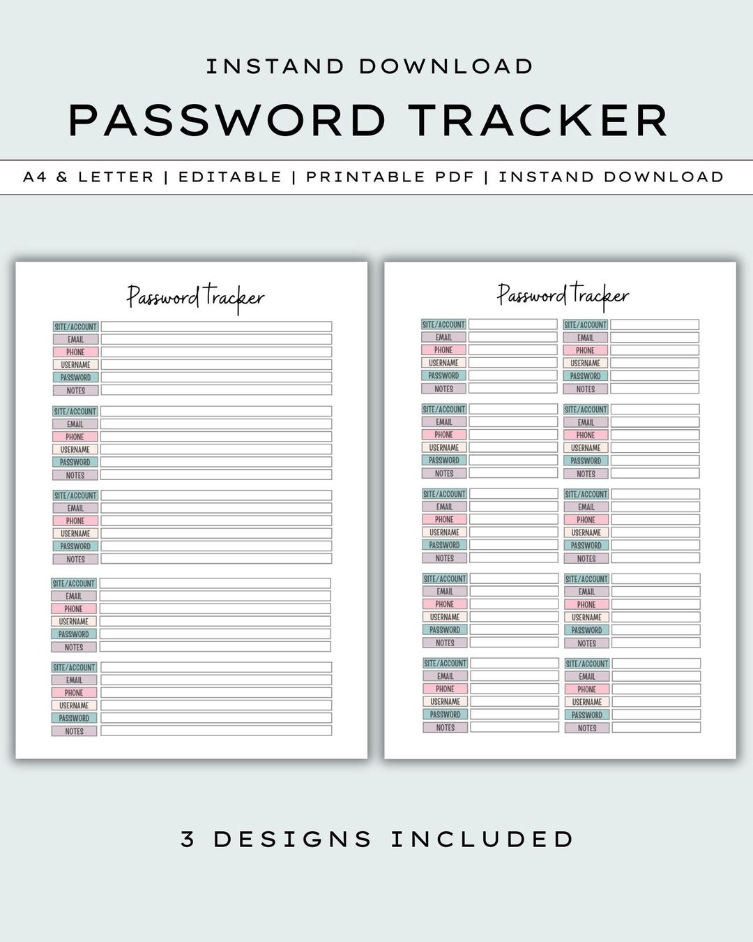 Editable Password Tracker | Printable Password Tracker | Password Log ...