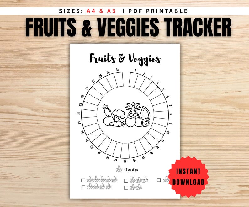 Fruit and Vegetable Tracker - PRINTABLE Journal Page, Monthly Tracker ...