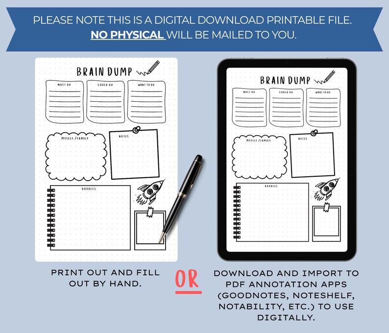 Brain Dump - PRINTABLE Journal Page, Planner Insert, ADHD Planner ...