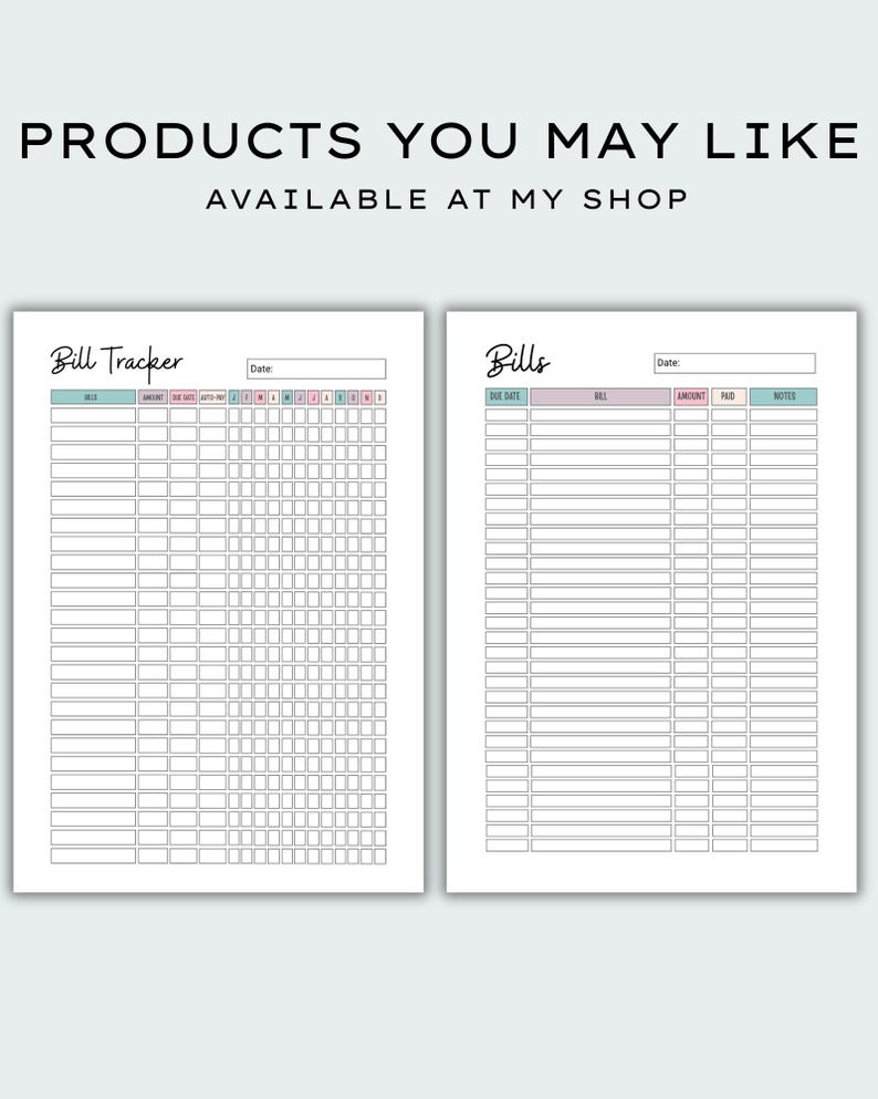 Monthly Bill Tracker Printable: Payment Checklist (A4/US Letter ...