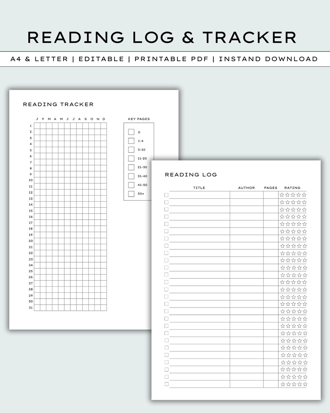 Printable Reading Log & Book Review Journal | Digital Tracker for ...