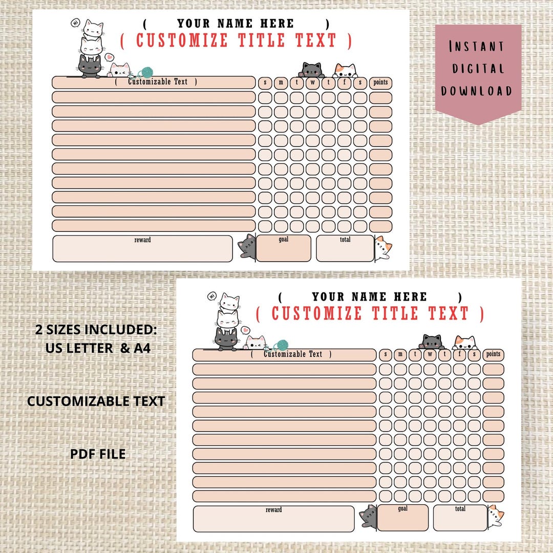 Editable Kids Chart | Customizable Title | Reward, Chore, or Behavior ...