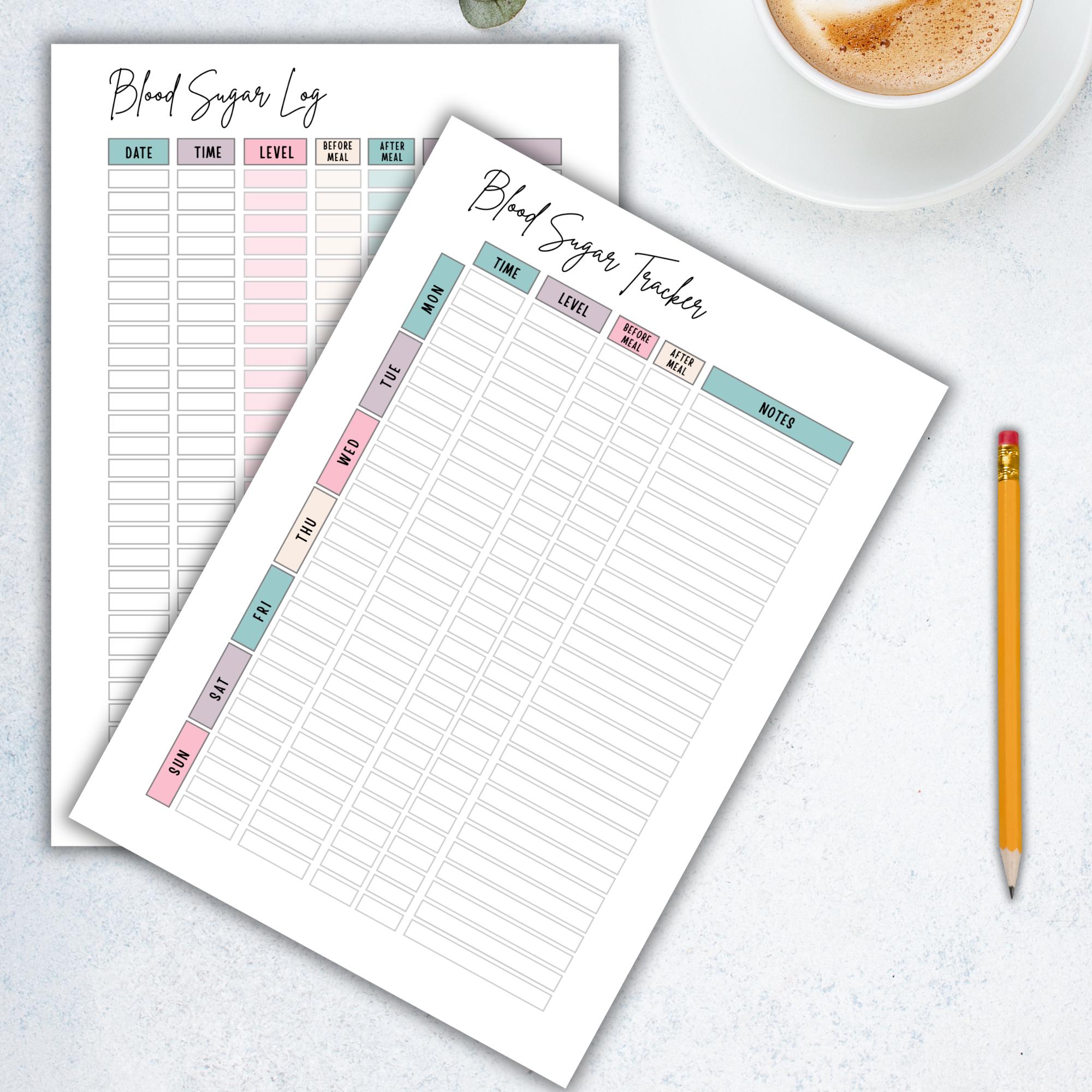 Blood Sugar Log Editable Template Printable Blood Glucose Tracker ...