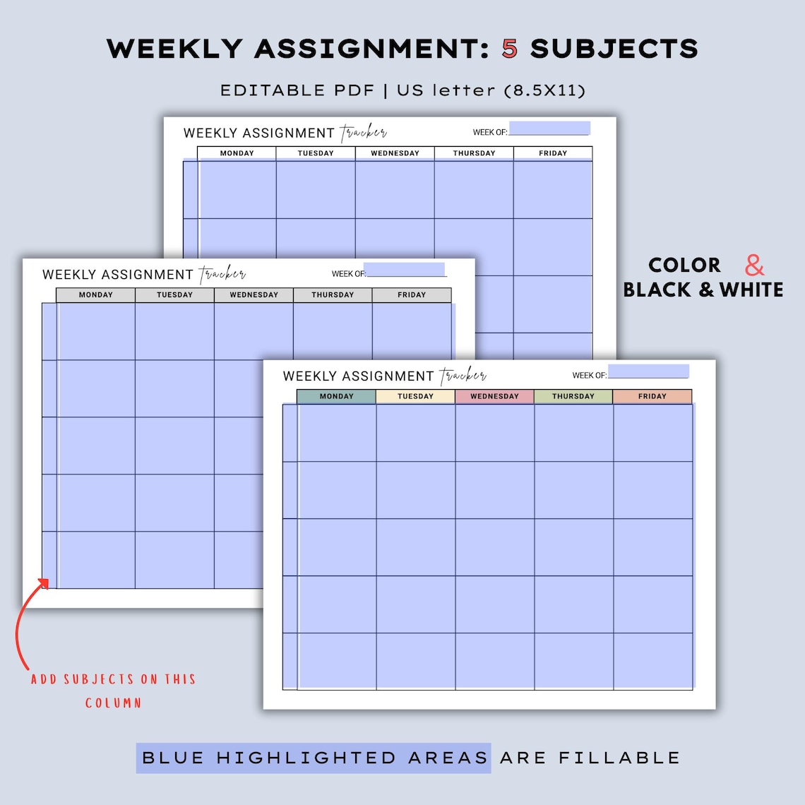 Editable Weekly Assignment Tracker: Homeschool & Teacher Planner (PDF ...