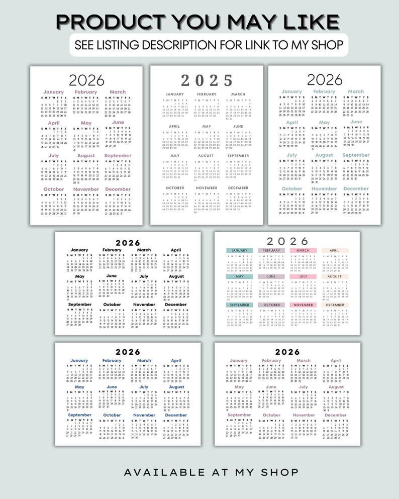 2027 Year at a Glance Calendar Printable, Full Year One Page ...