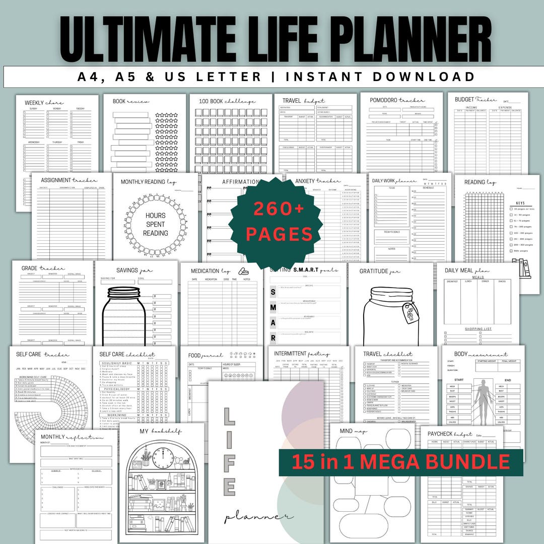 Ultimate Life Planner Printable Bundle: 15 in 1 Mega Bundle - ADHD ...