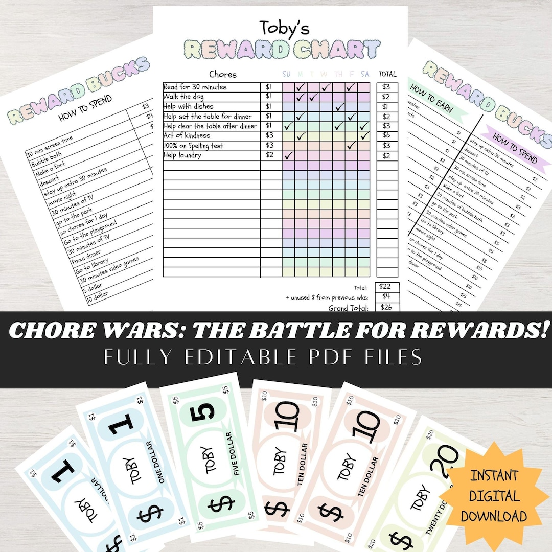 Kids Chore Chart: Editable Reward Bucks System (digital Download) - Etsy