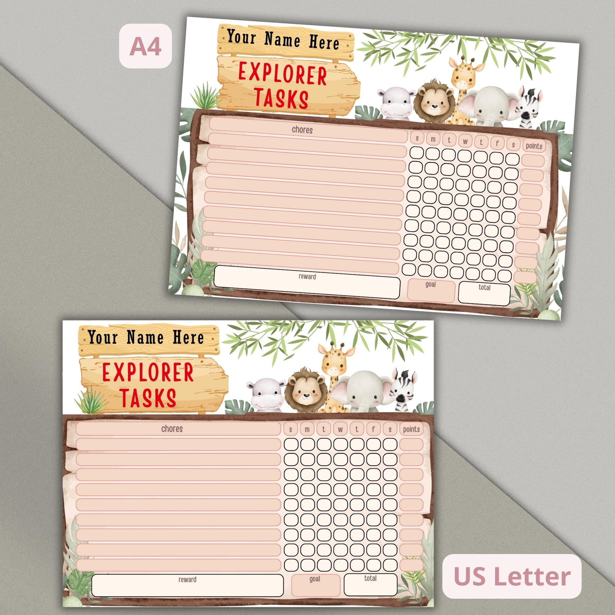 Printable Cute Animal Chore Chart | Editable Reward Chart ...