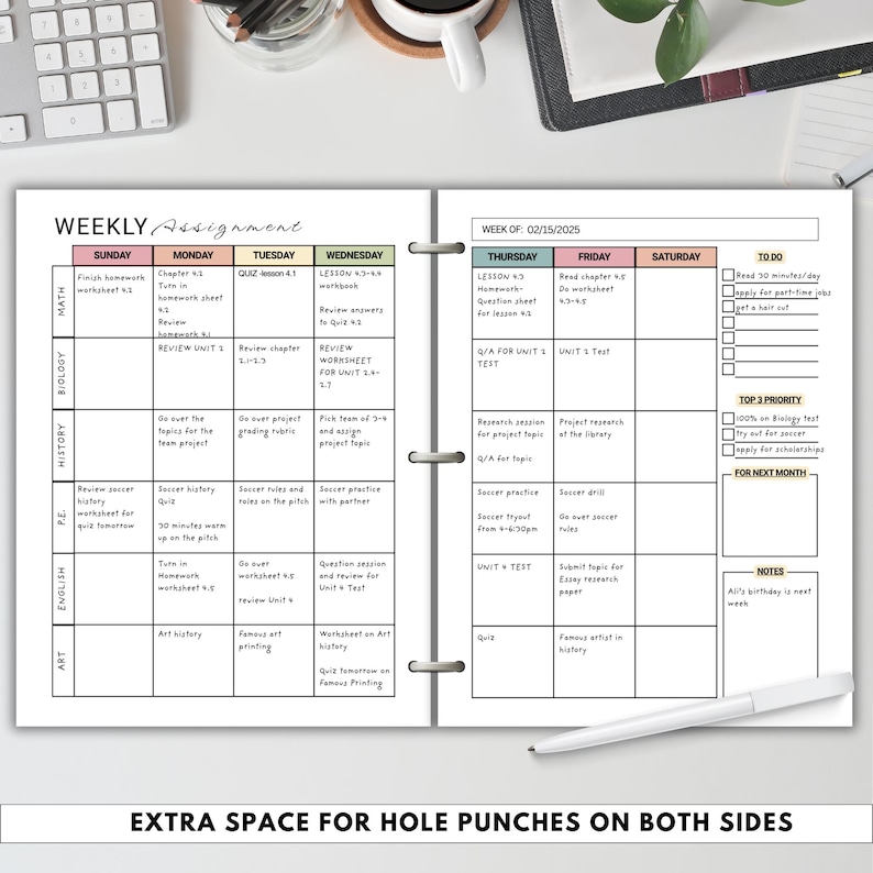 EDITABLE Weekly Assignment Tracker, 2 Pages, Printable, Homeschool ...