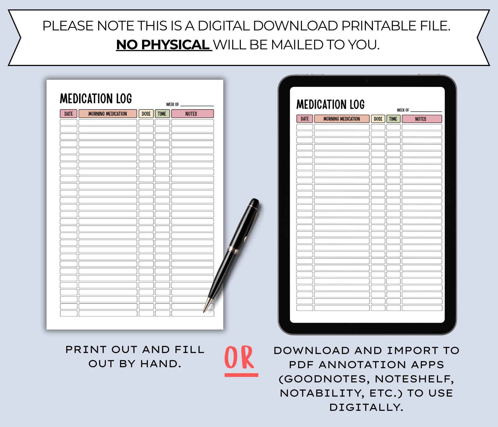 Editable Medication Tracker, Printable Medication Log, Medicine Log for ...