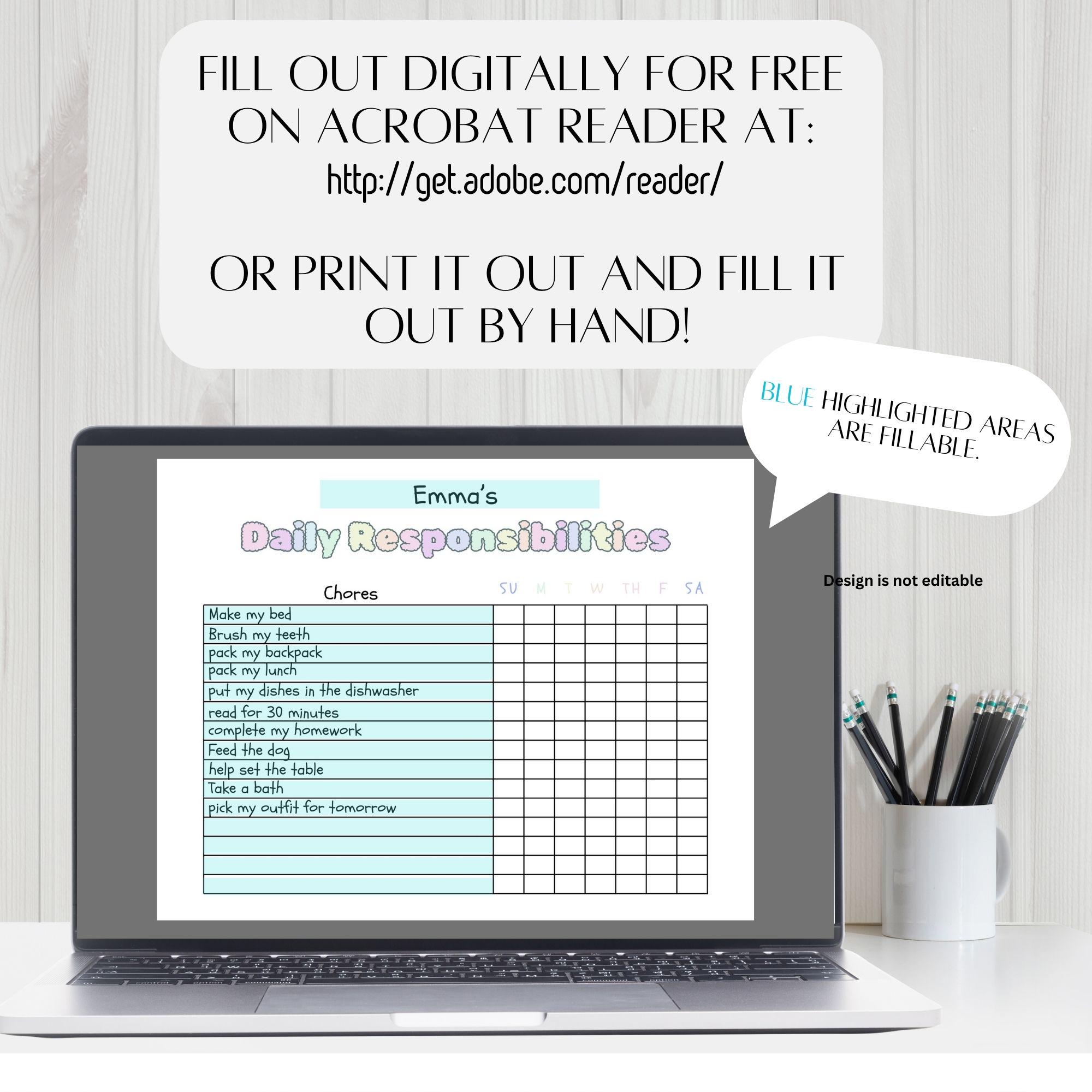 Editable Kids Chore Chart: Daily & Weekly Responsibility Checklist (PDF ...