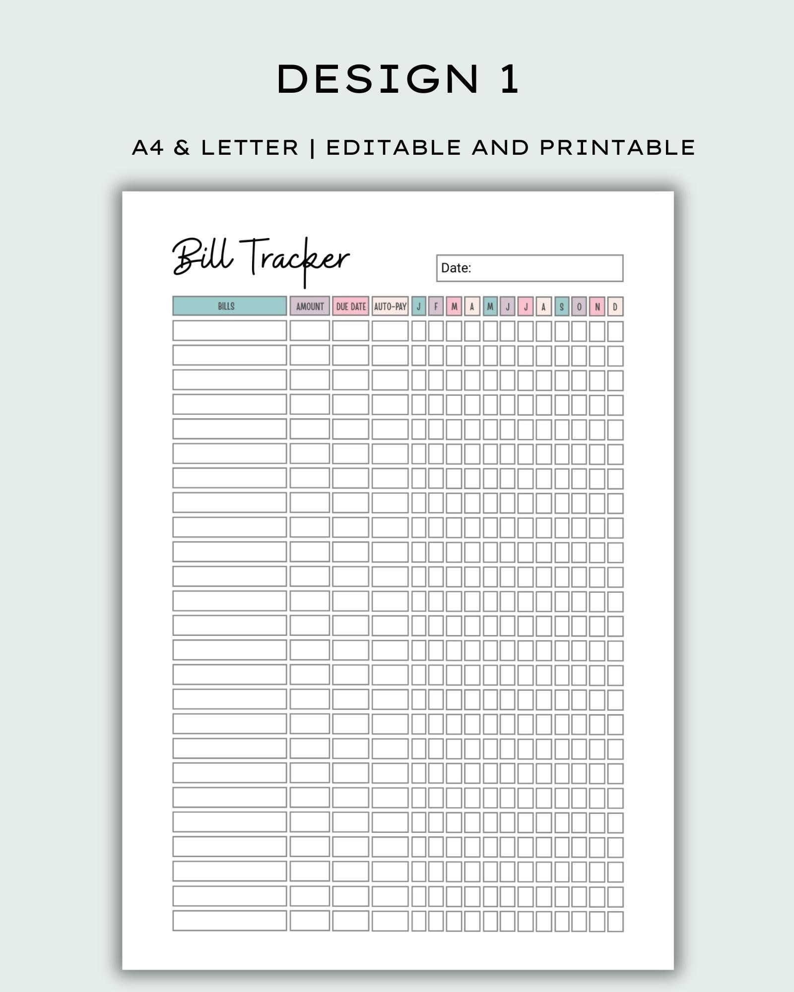 Monthly Bill Tracker Printable: Payment Checklist (A4/US Letter ...