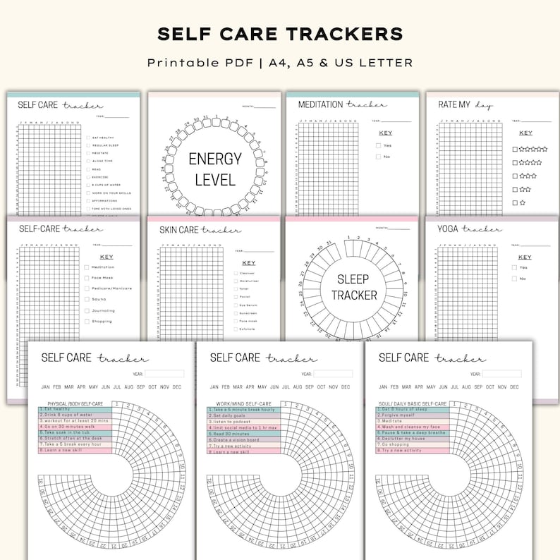 Self Care Checklist Bundle Printable, Daily Self-care Planner, Self ...