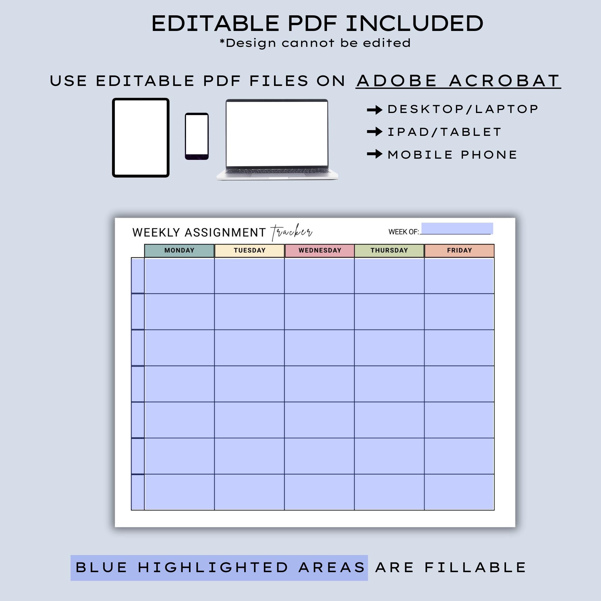 Editable Weekly Assignment Tracker: Homeschool & Teacher Planner (PDF ...