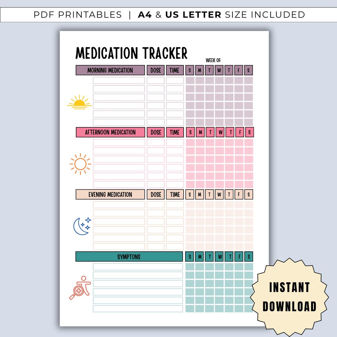 Daily Medication Tracker Printable, Symptom Tracker, Medication Log ...