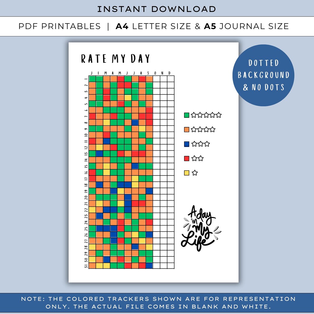 Rate My Day - PRINTABLE Journal Page, Daily Tracker, Mood Tracker, Year ...