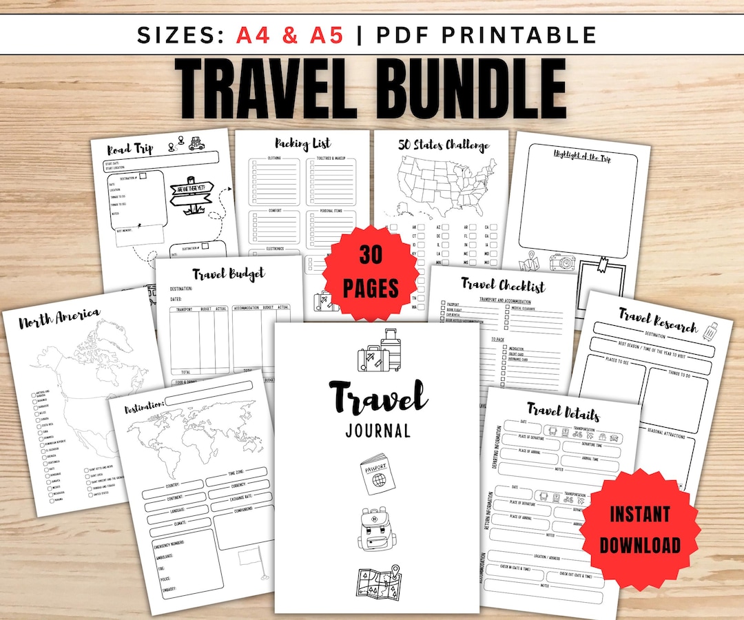 Travel Planner Bundle - Printable Journal Pages, Vacation Planner, Trip ...