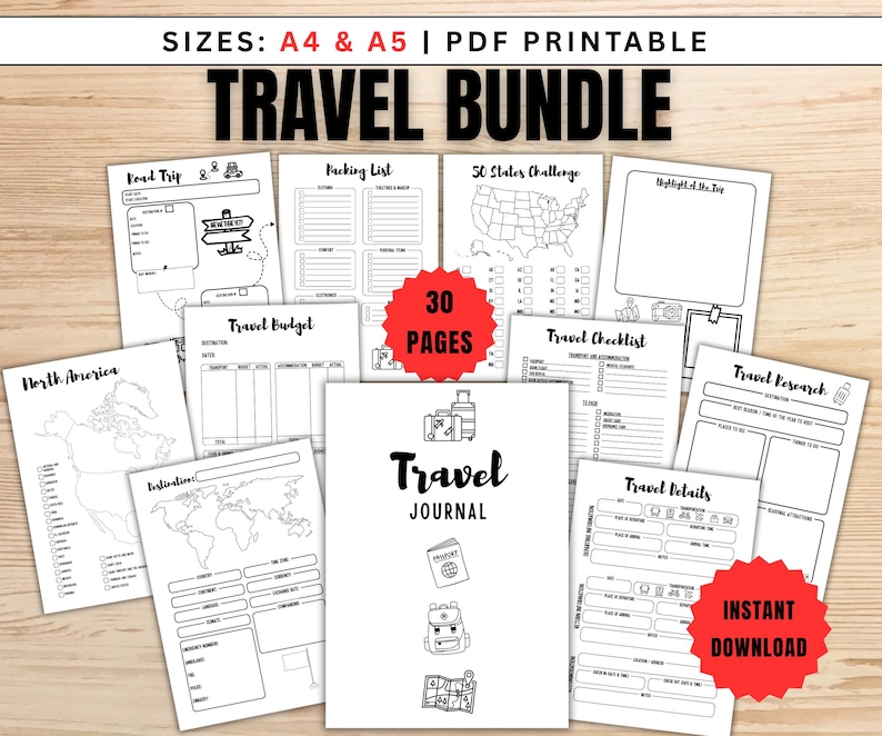 Travel Planner Bundle - Printable Journal Pages, Vacation Planner, Trip ...