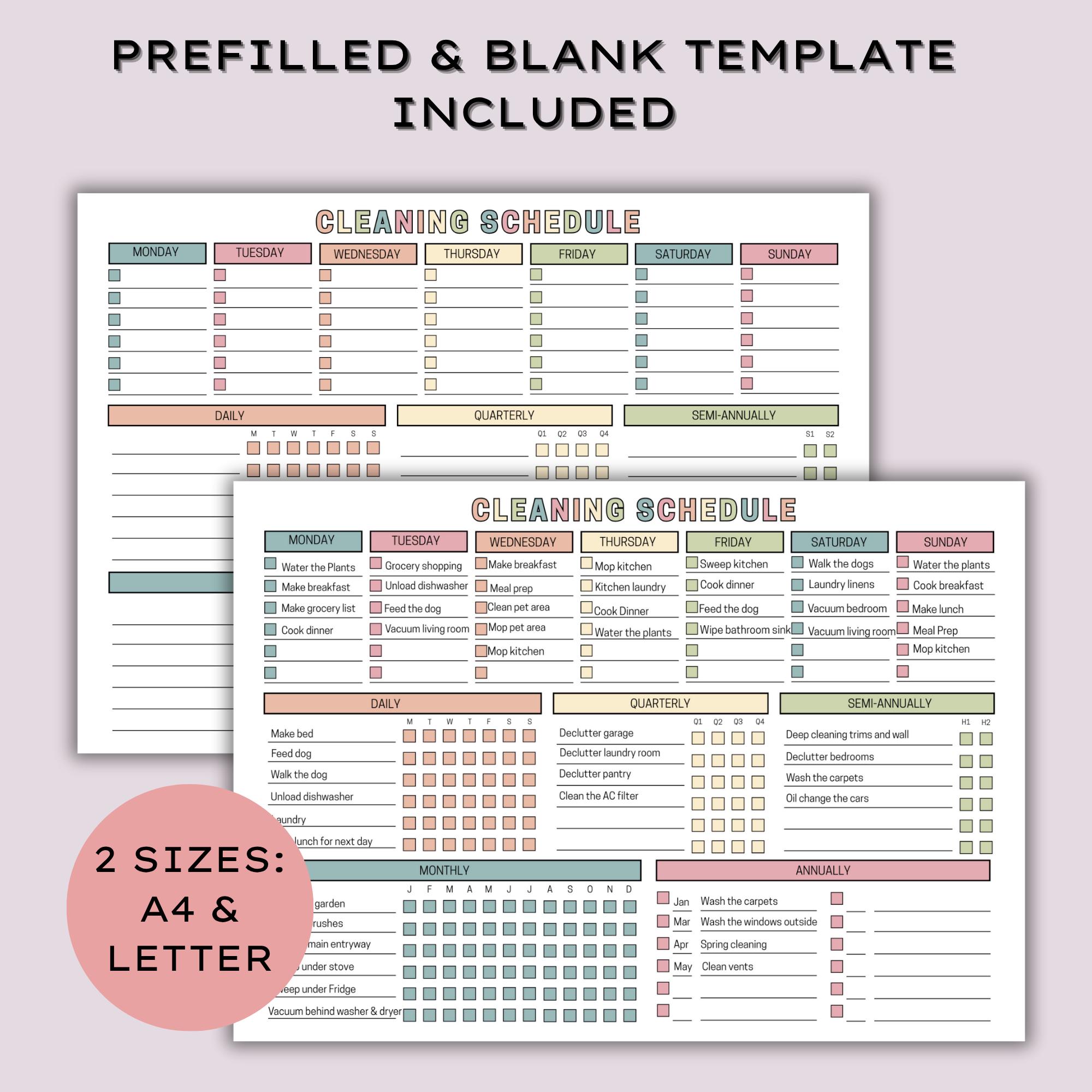 EDITABLE Cleaning Checklist, Cleaning Planner, Monthly Weekly Daily ...