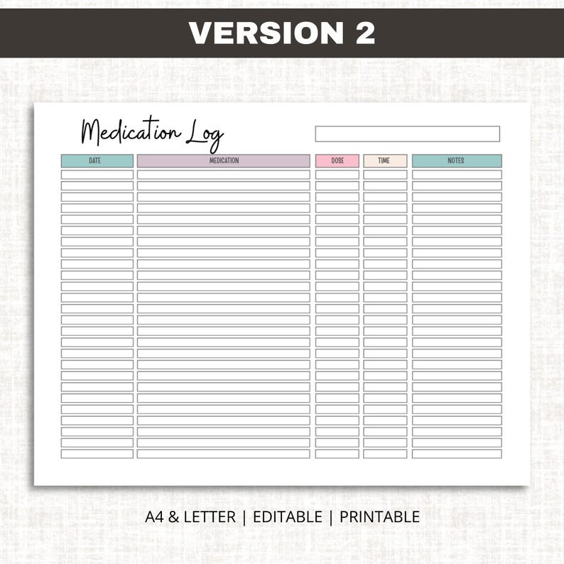 Printable Medication Tracker & Log: Daily Medicine Intake (PDF) - Etsy