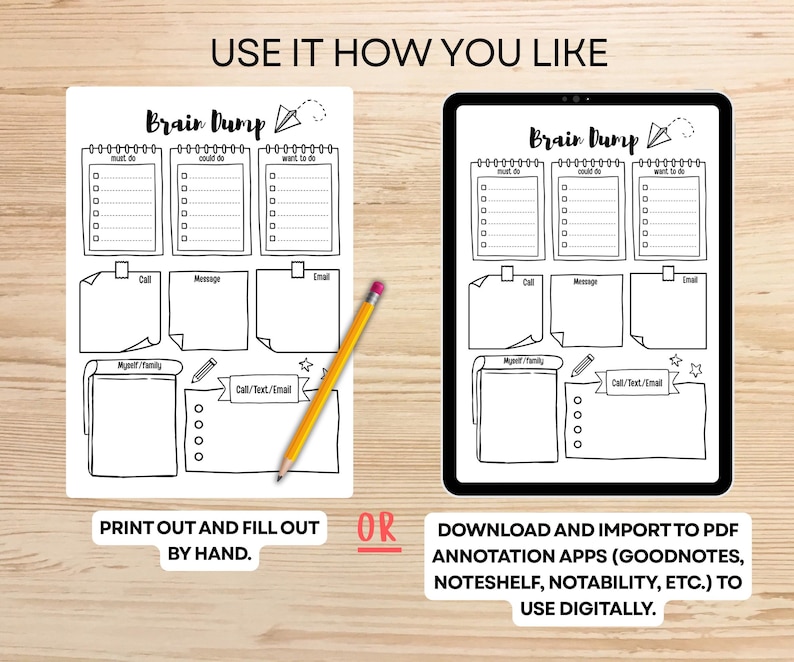 Brain Dump - Printable Journal Page, Thought Organizer, ADHD Brain Dump ...
