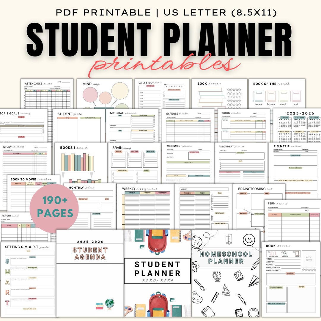 ADHD Student Planner Printable: Homeschool, College, High School (PDF ...