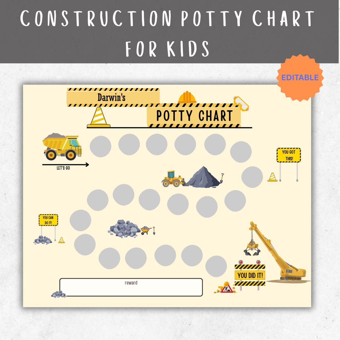 Construction Truck Potty Training Chart: Editable Reward Chart (digital ...
