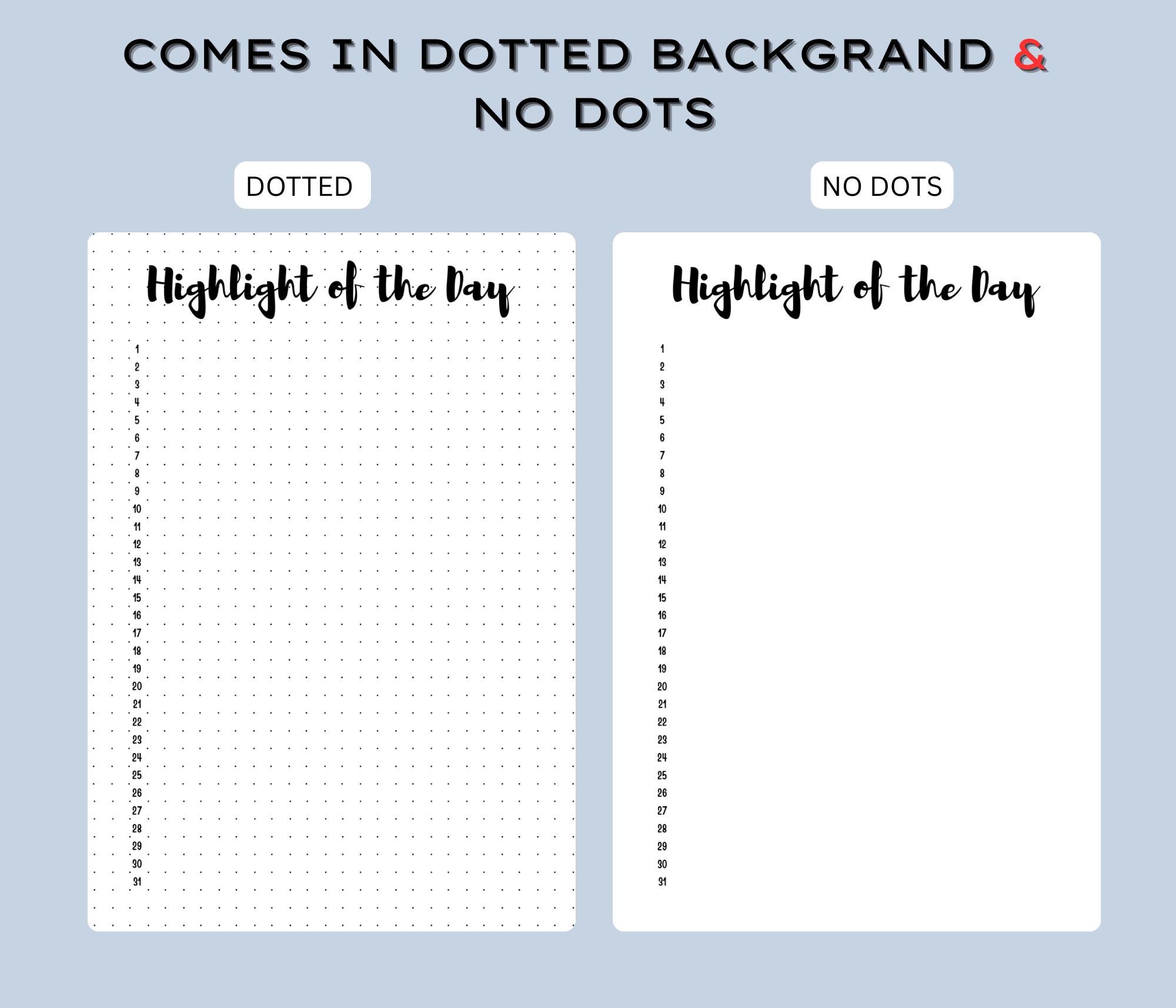 Highlight of the Day - PRINTABLE Journal Page - Memory Tracker, Bullet ...