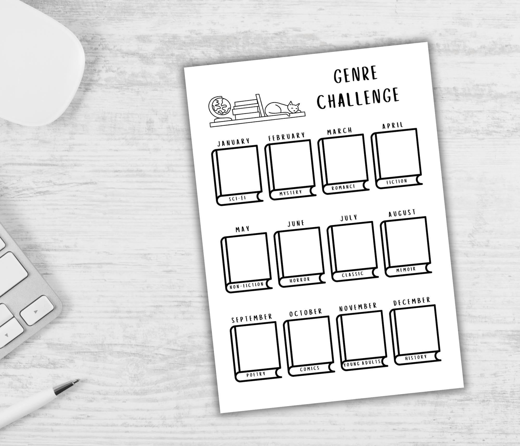 Book Genre Challenge - PRINTABLE Journal Page, Planner Page, Book ...