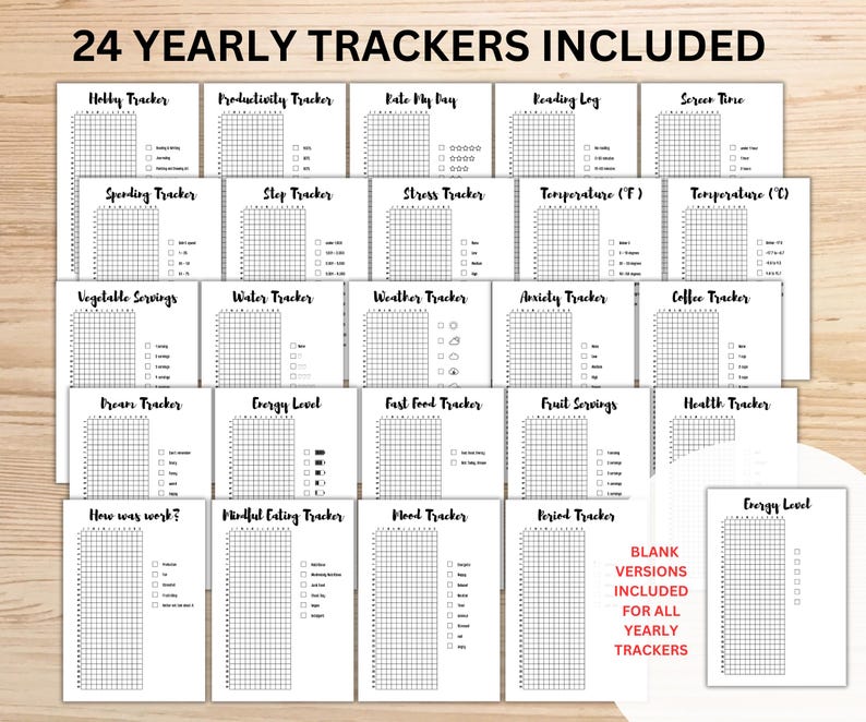 Yearly Trackers Bundle, Journal Printable Pages, Year in Pixels ...