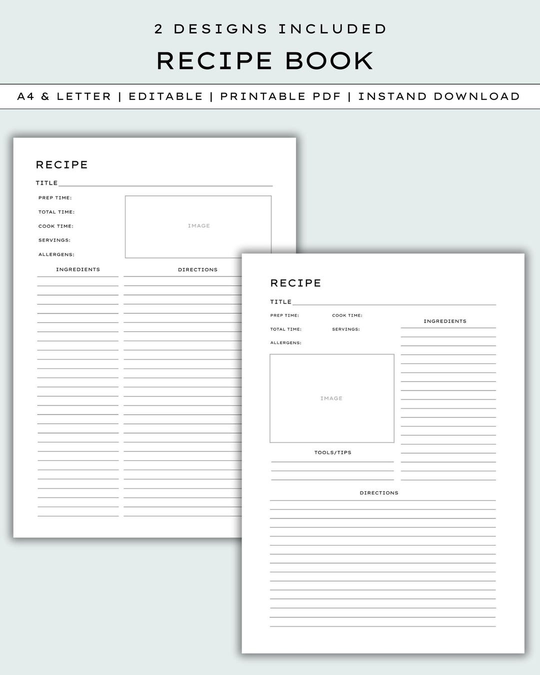 Custom Recipe Book Template: Printable Cookbook Journal (digital ...