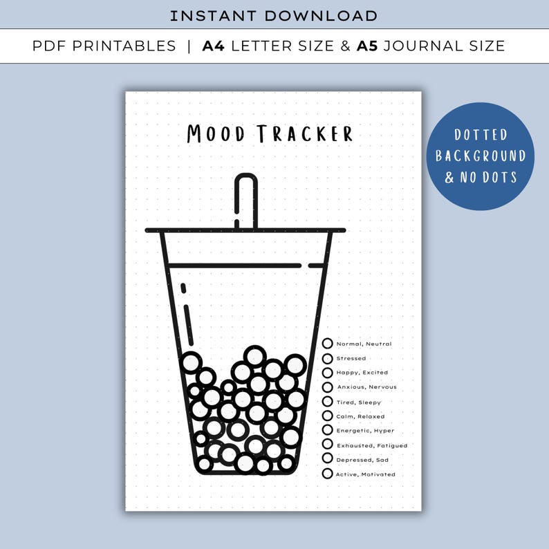 Boba Drink Mood Tracker, PRINTABLE Bullet Journal Tracker, Monthly Mood ...