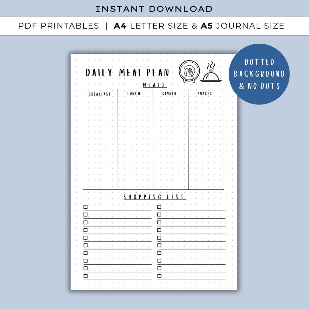 Daily Meal Plan - PRINTABLE Journal Page, Diet Tracker, Food Tracker ...