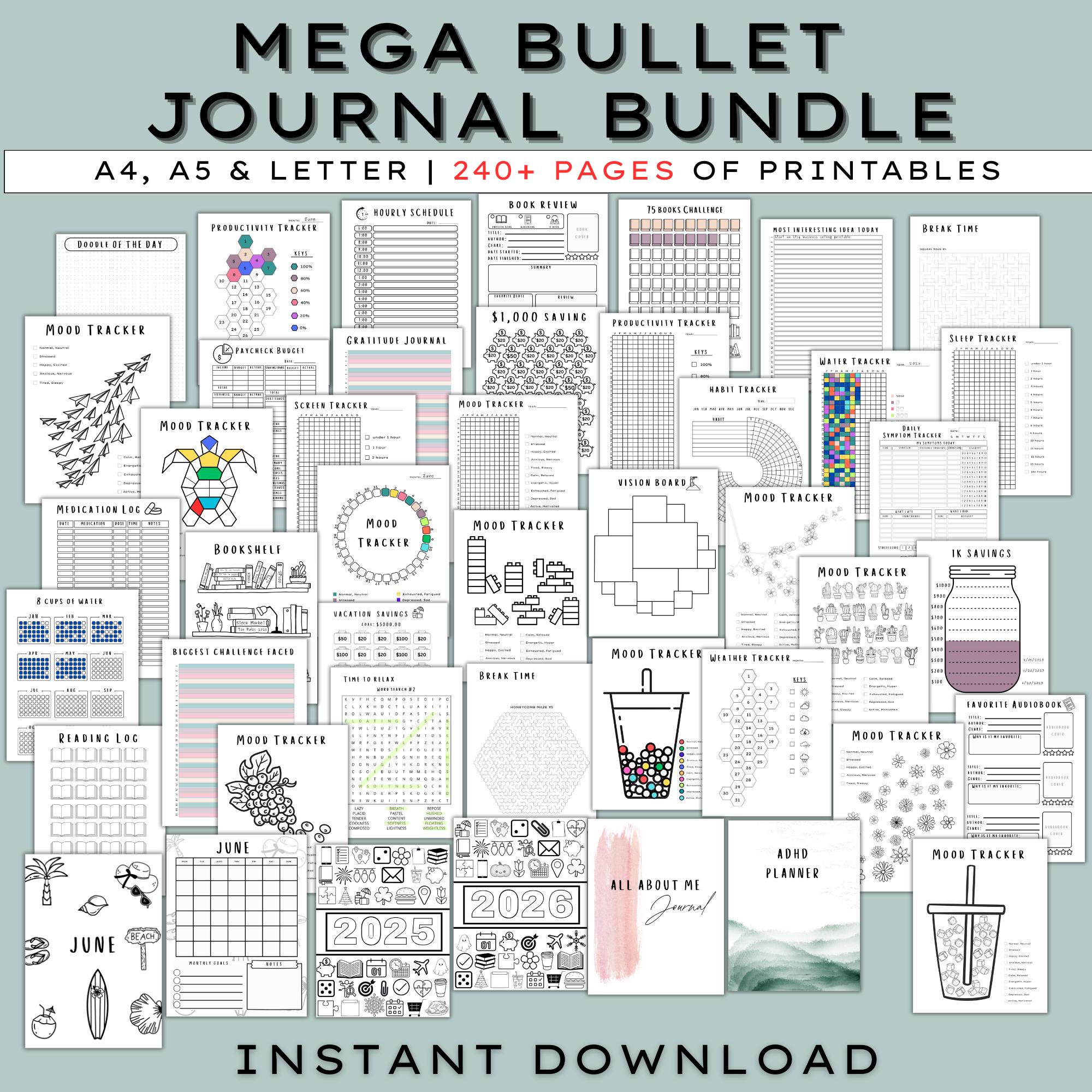 Bullet Journal Bundle ( Bundle A), 2025-2026 Monthly & Yearly Trackers ...