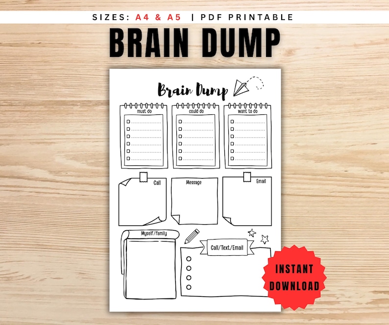Brain Dump - Printable Journal Page, Thought Organizer, ADHD Brain Dump ...