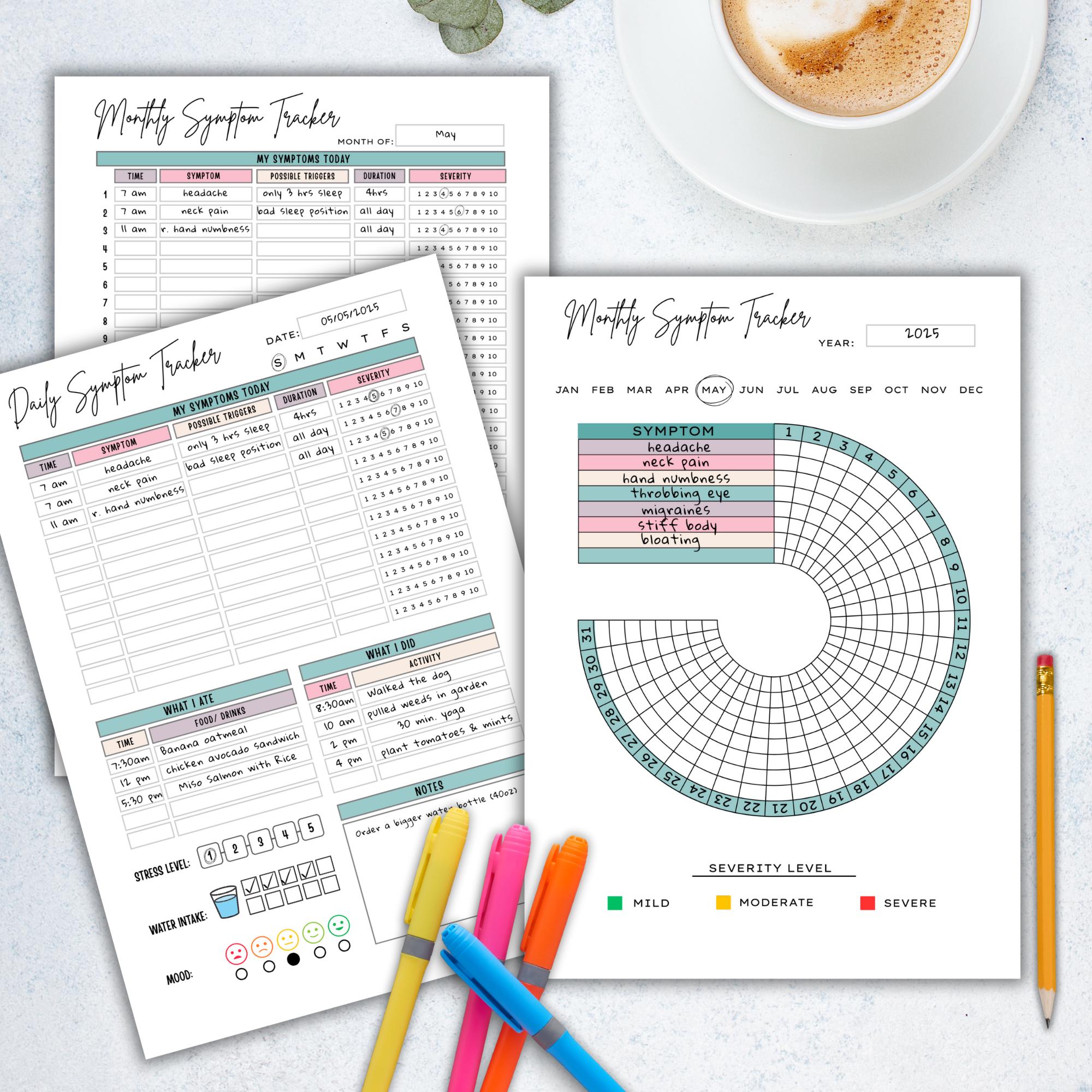 Symptom Tracker Printable, Monthly Symptom Template, Daily Symptom ...