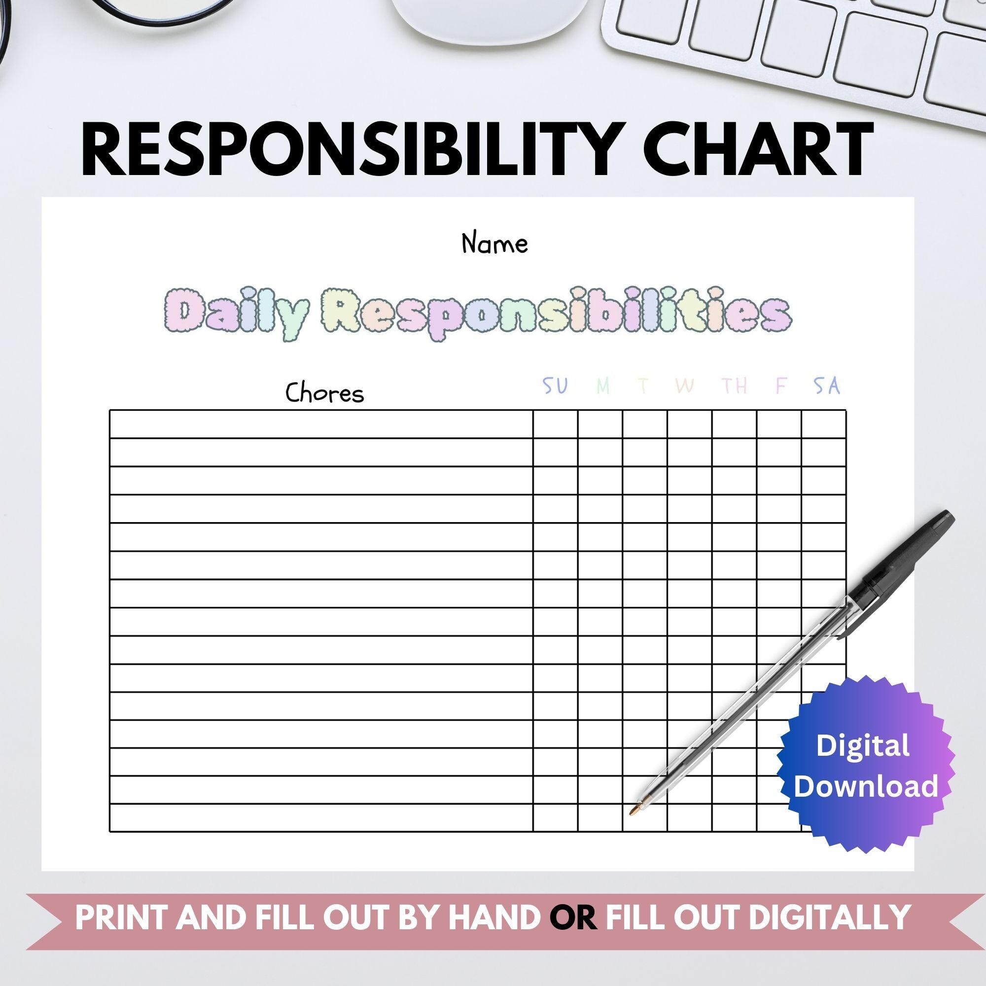 Editable Chore Chart | Responsibility Chart for Kids | Kids Chore ...