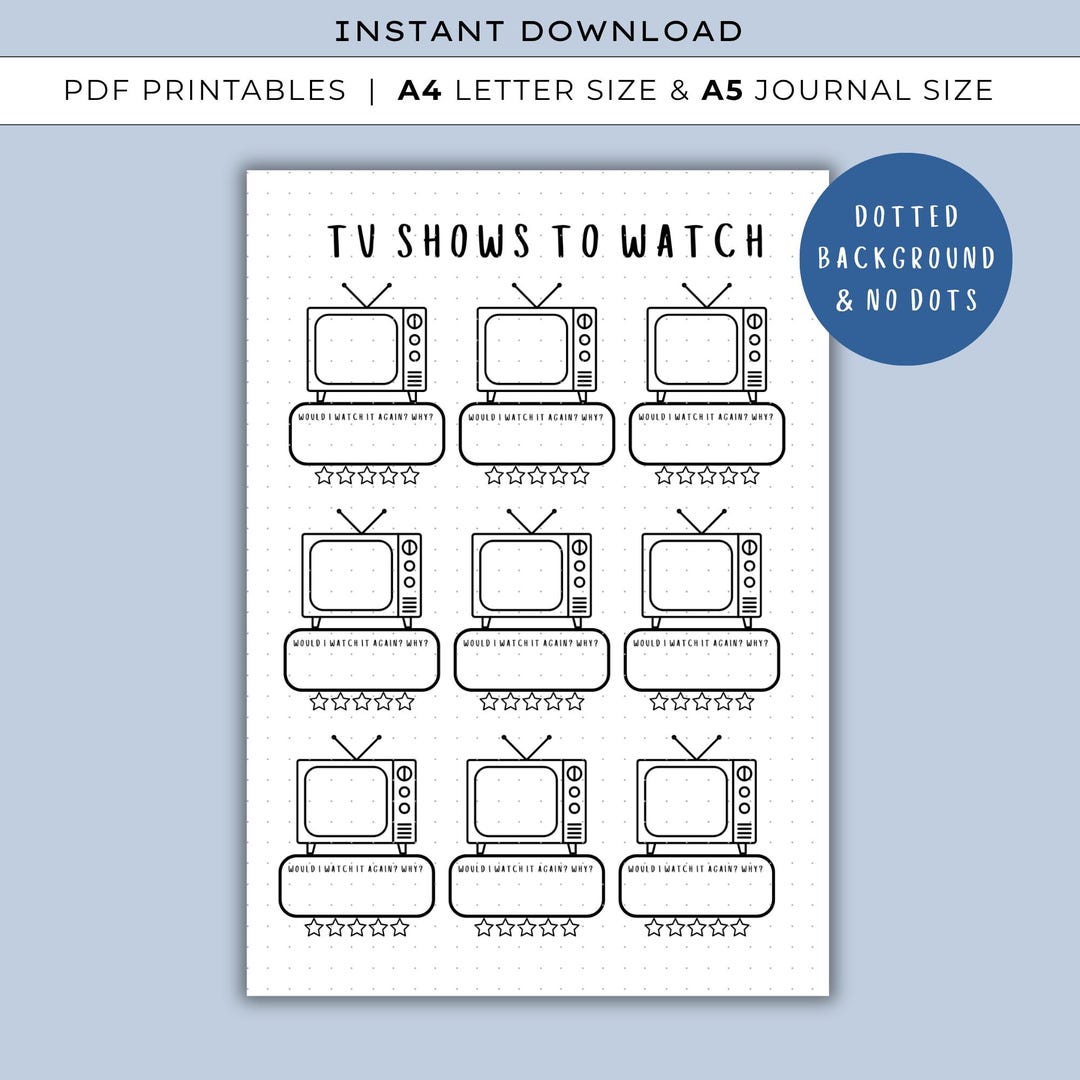 TV Shows to Watch - PRINTABLE Journal Page, Planner Page, Tv Shows ...