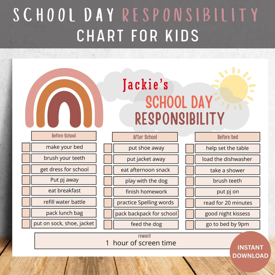 Editable School Day Checklist, Boho Rewards Chart, Kids Chore Chart ...