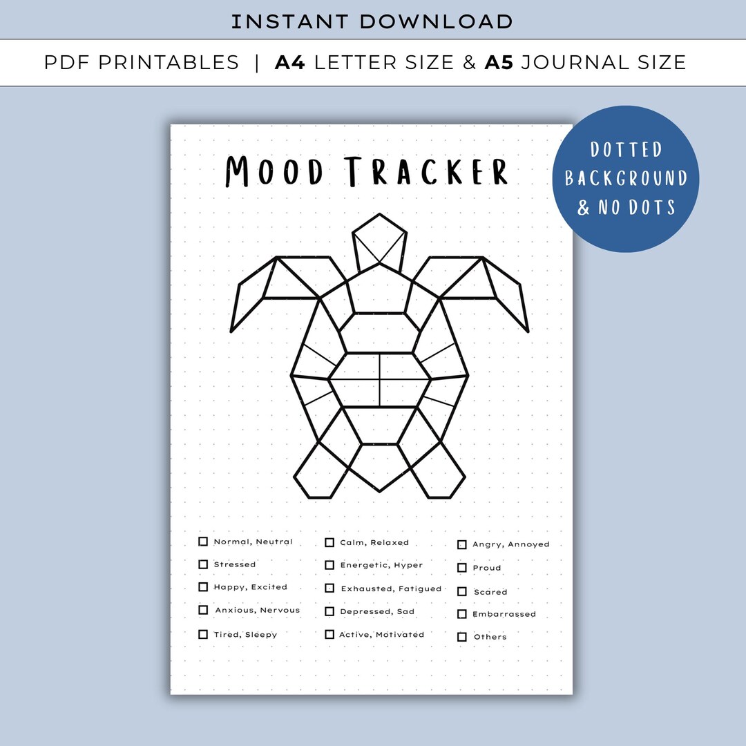 Turtle Mood Tracker - PRINTABLE Bullet Journal Tracker, Monthly Mood ...