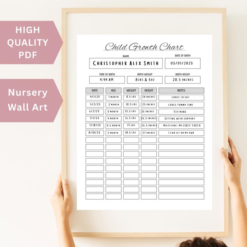 Editable Simple Growth Chart, Baby Memory Book, Milestone Card ...